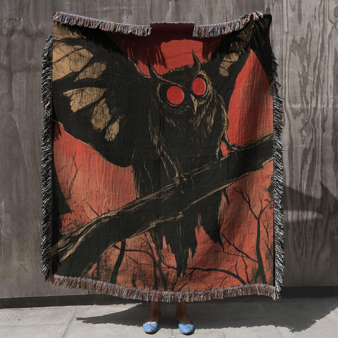 Mothman Woven Blanket Cryptid Throw Blanket Cottagecore Mothman Cotton ...