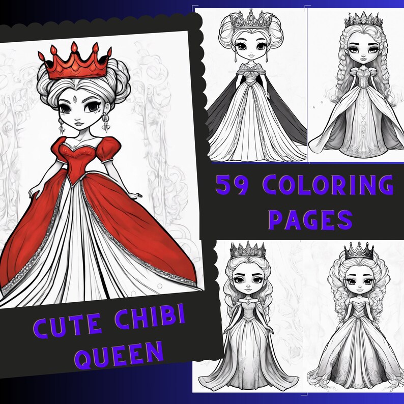 59 Cute Chibi Queen Girls Coloring Book Page Cute Manga Fantasy ...