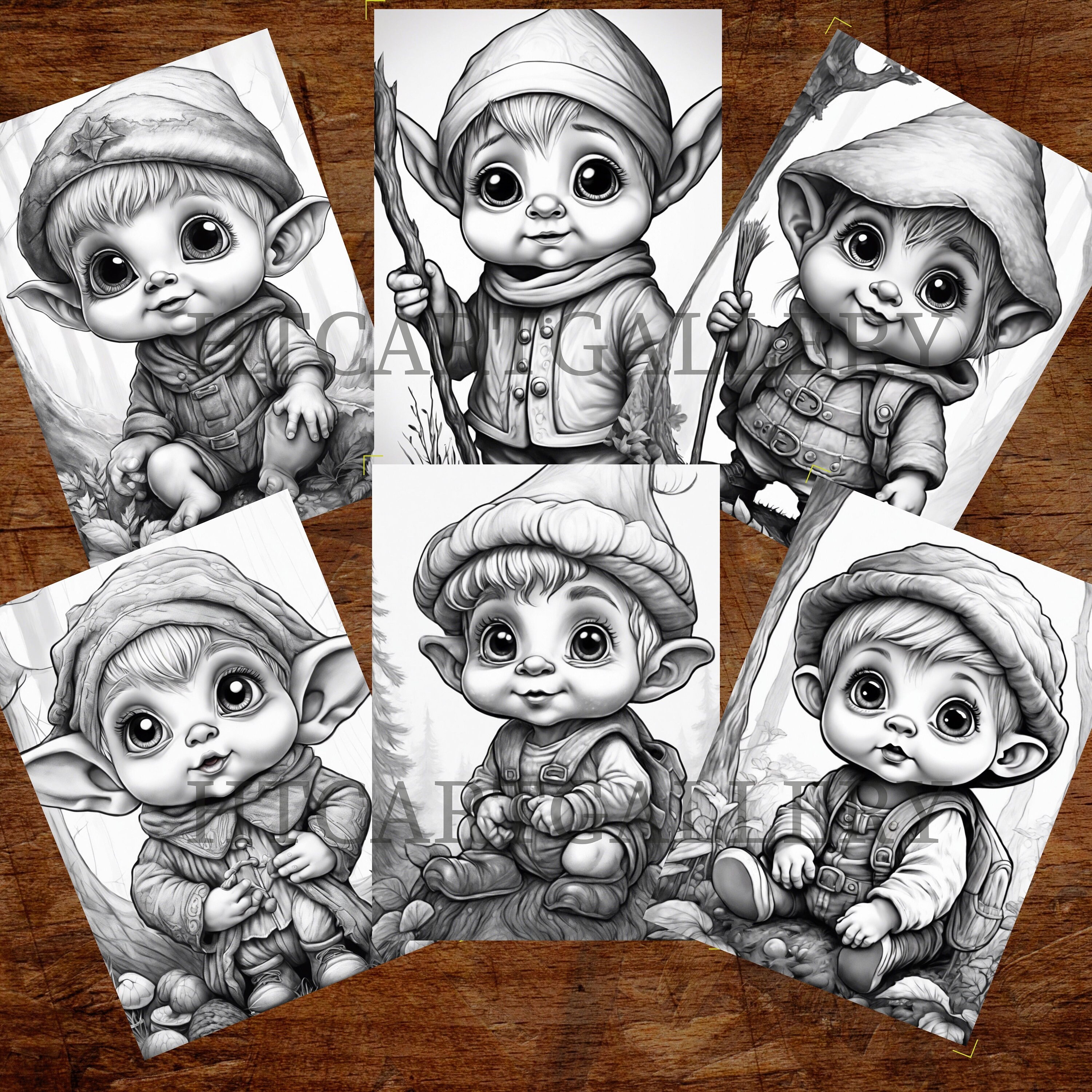 Cute Baby Boy Elf Coloring Book,fantasy Grayscale Magic Coloring Book ...