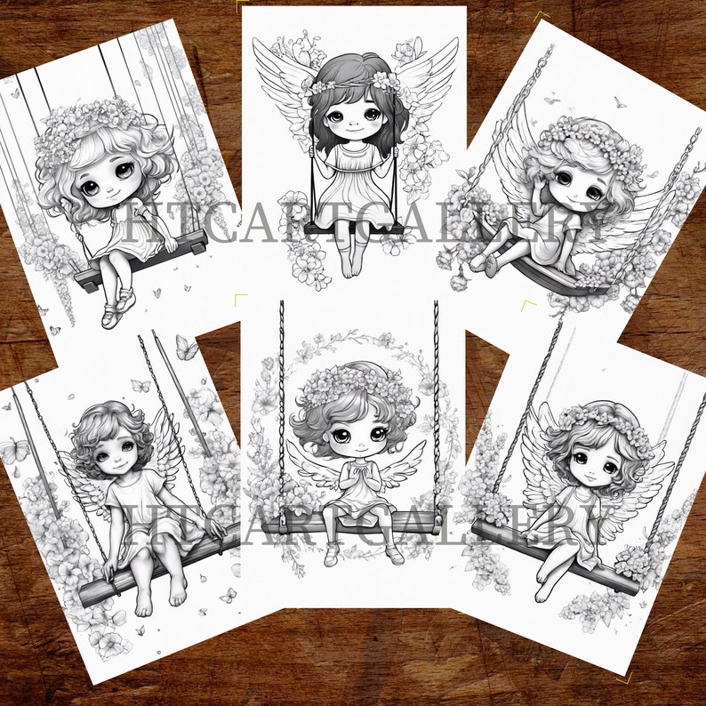 Adoroble Angel on the Swing Coloring Pages for Adults and Kids,fantasy ...