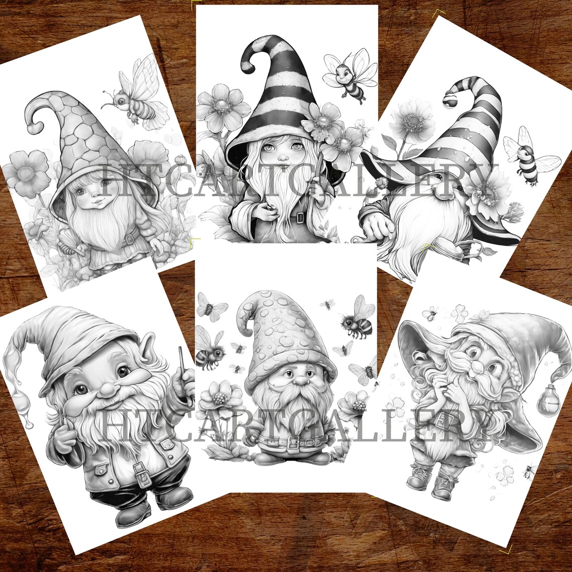 Cute Honey Gnome Coloring Pages for Kids & Adults, Fantasy Adorable ...
