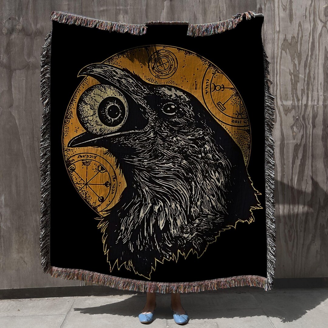 Gothic Black Crow Woven Throw Blanket:black Crow Woven Tapestry, Moody ...