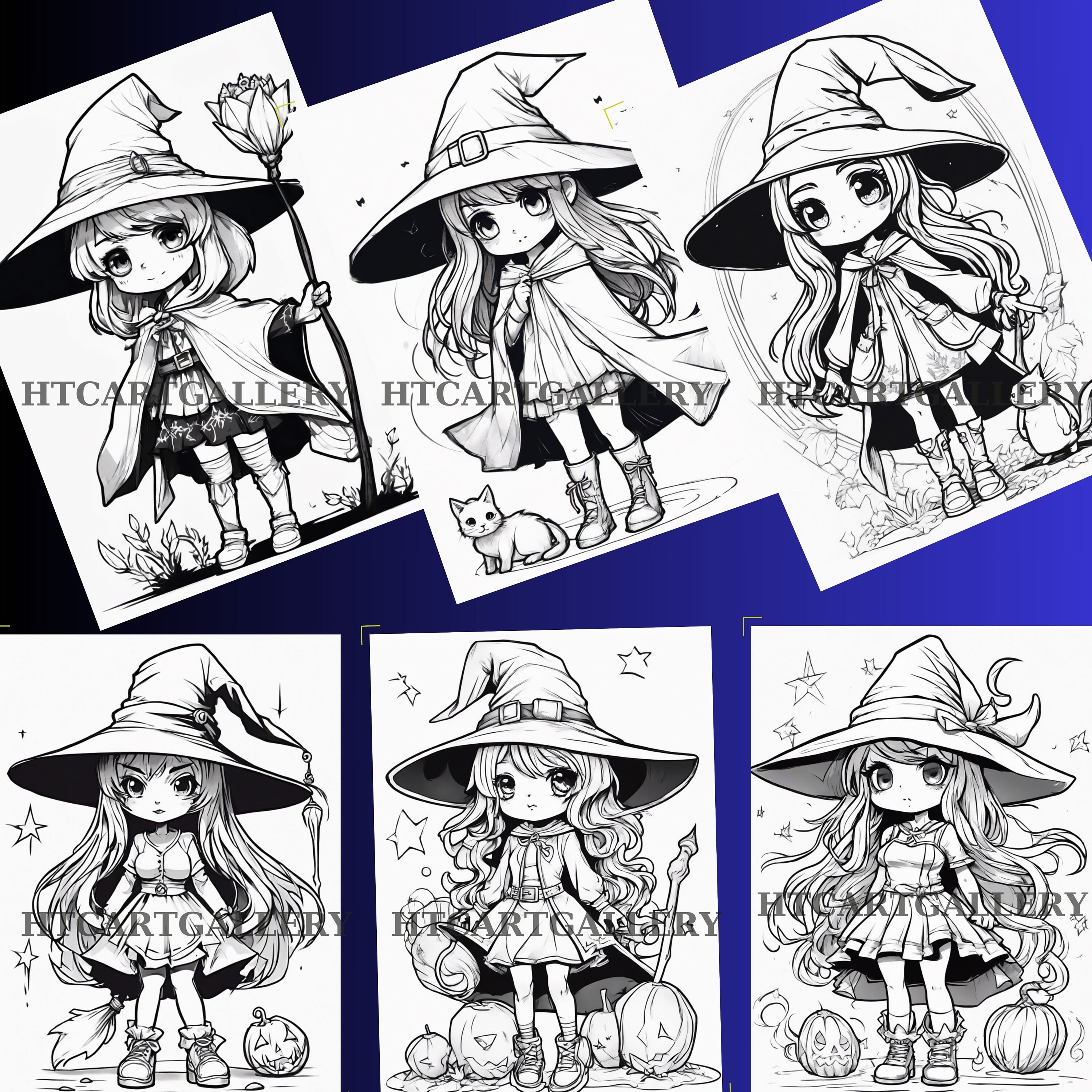 45 Halloween Anime Chibi Witch Cute Girl Coloring Pages for Adults and ...