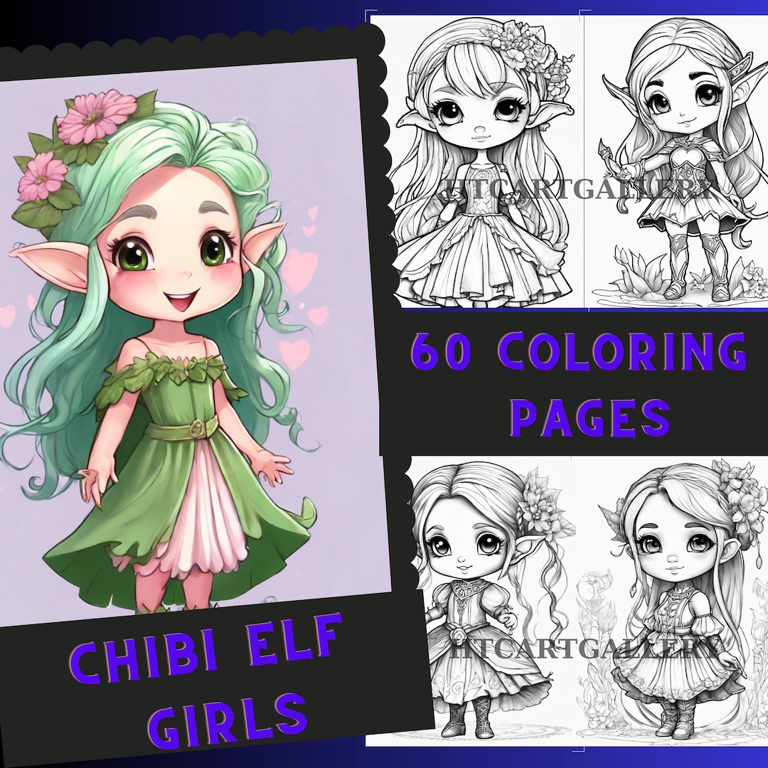 60 Anime Chibi Elf Girls Coloring Book Page Cute Manga Fantasy Coloring ...
