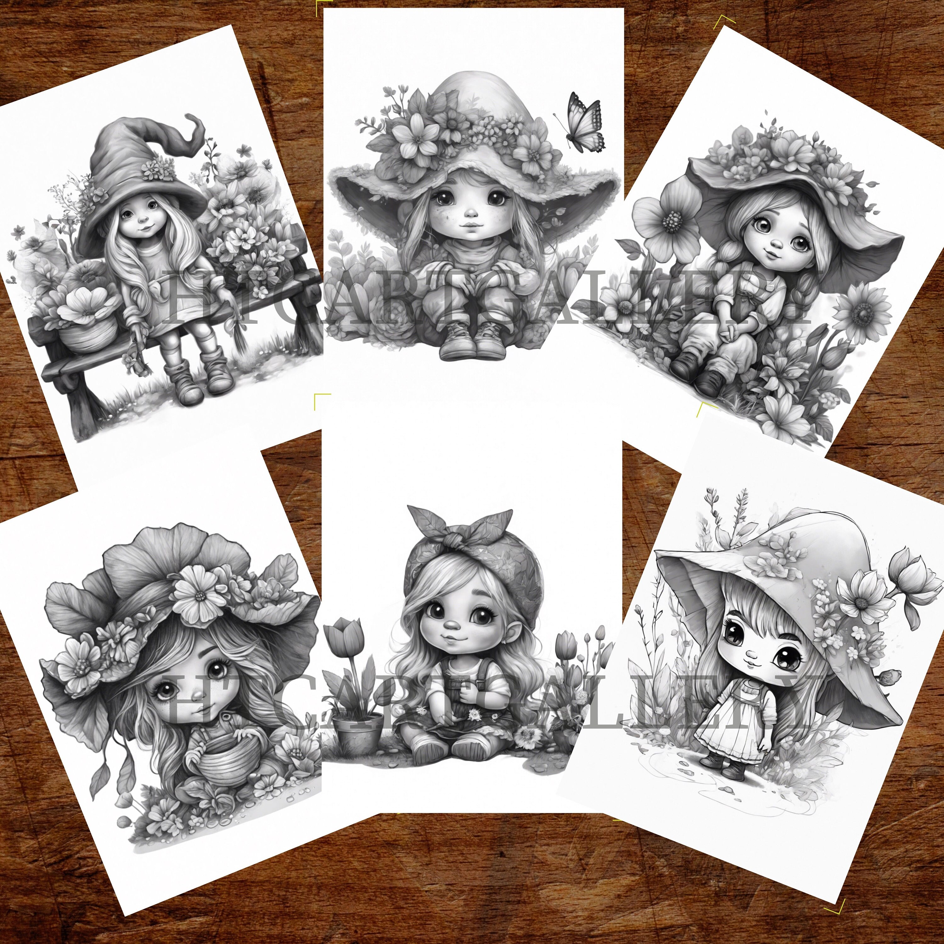 Cute Spring Gnomes Coloring Pages for Kids & Adults,fantasy Adorable ...