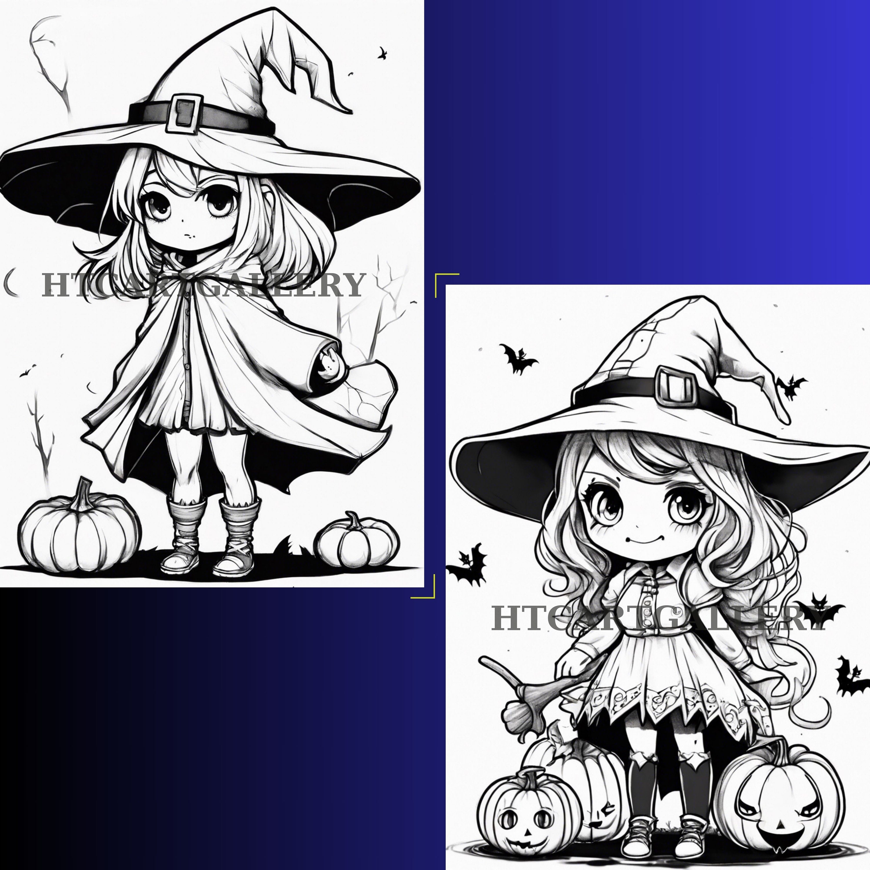 45 Halloween Anime Chibi Witch Cute Girl Coloring Pages for Adults and ...