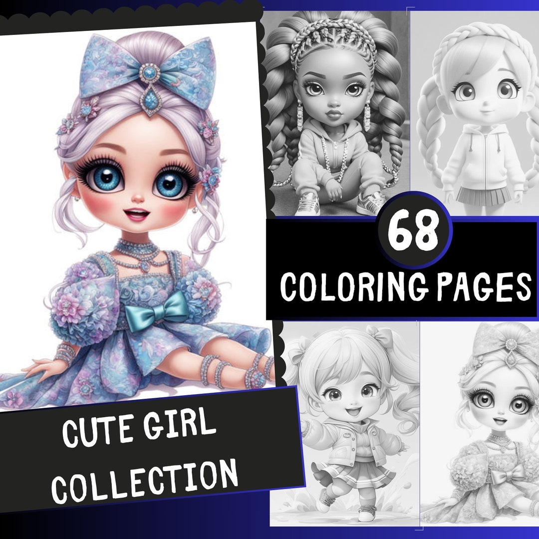 Cute Girls Collection Coloring Pages for Adults and Kids,adorable Chibi ...