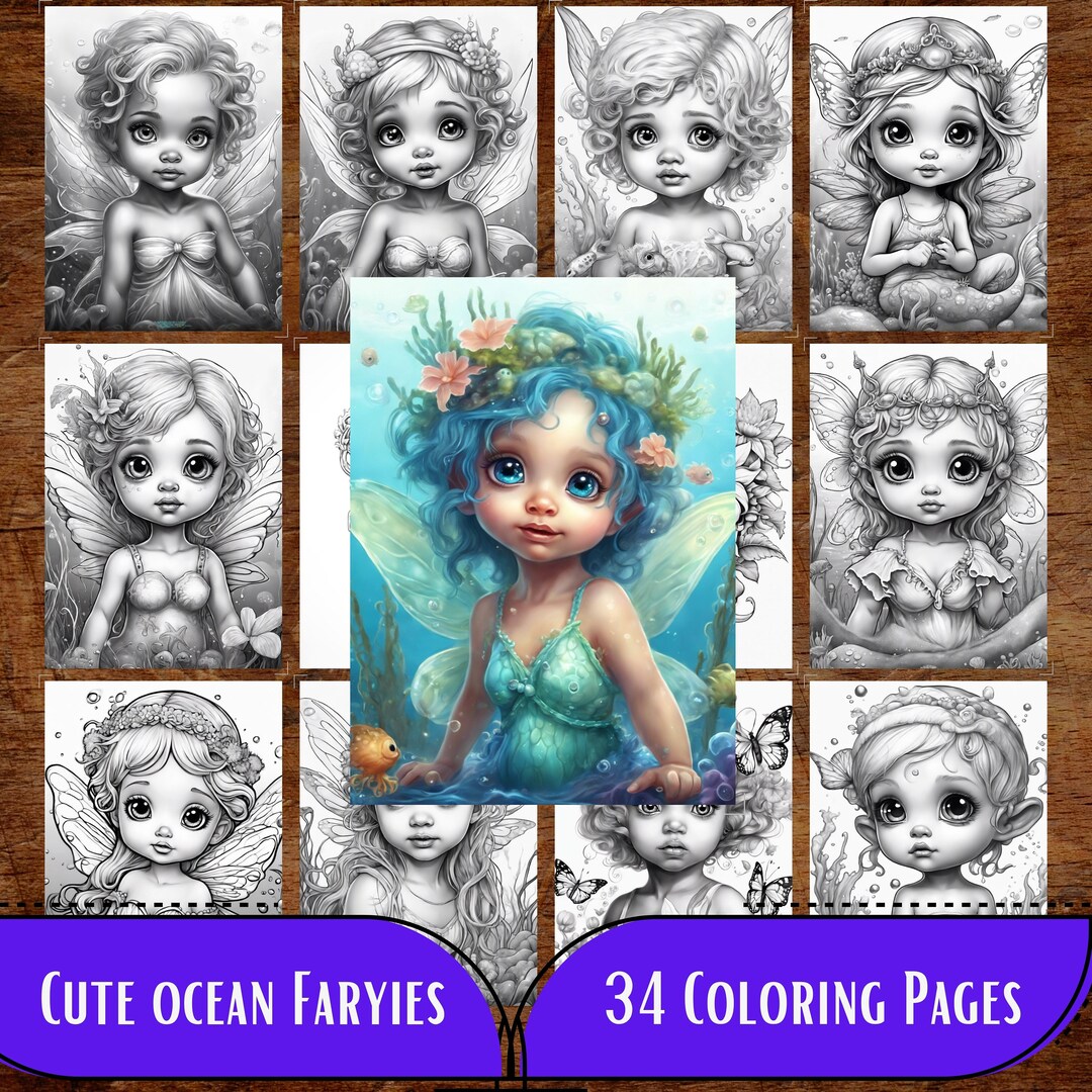 Cute Ocean Fairy Coloring Book,adorable Baby Fairies Coloring Book for ...