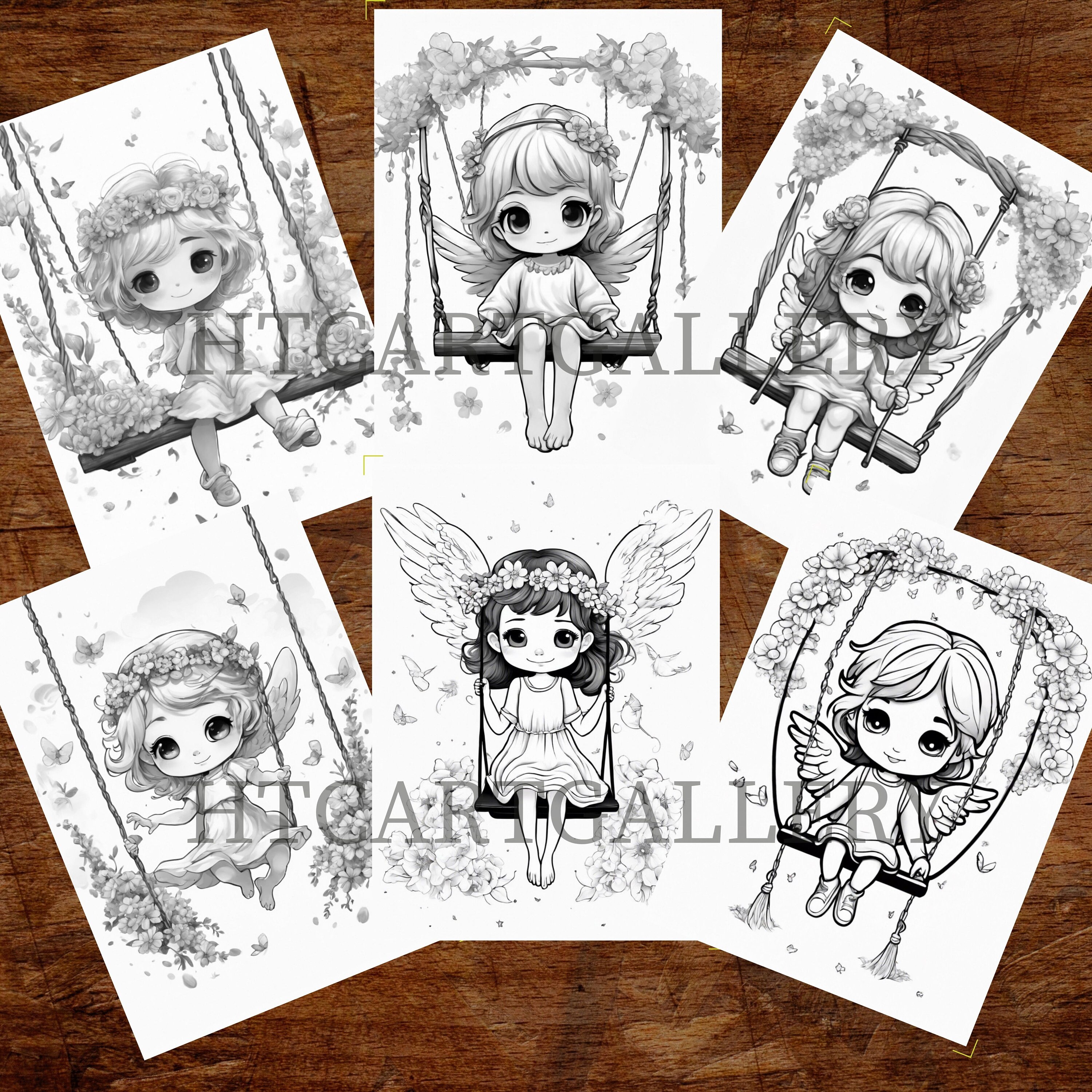 Adoroble Angel on the Swing Coloring Pages for Adults and Kids,fantasy ...