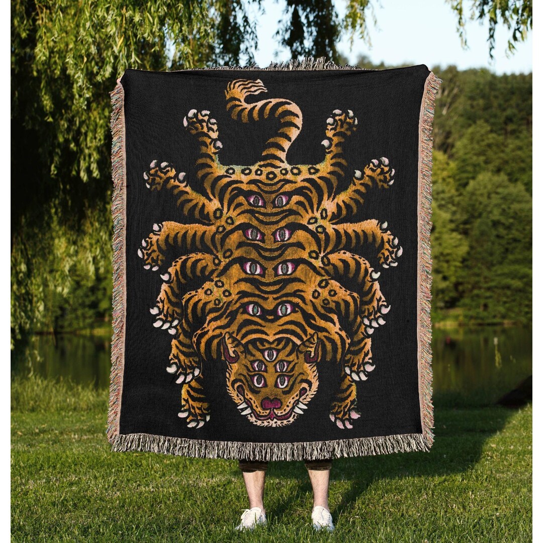 Tiger Throw Blanket,art Woven Blanket,tiger Folk Art Decor,tiger ...