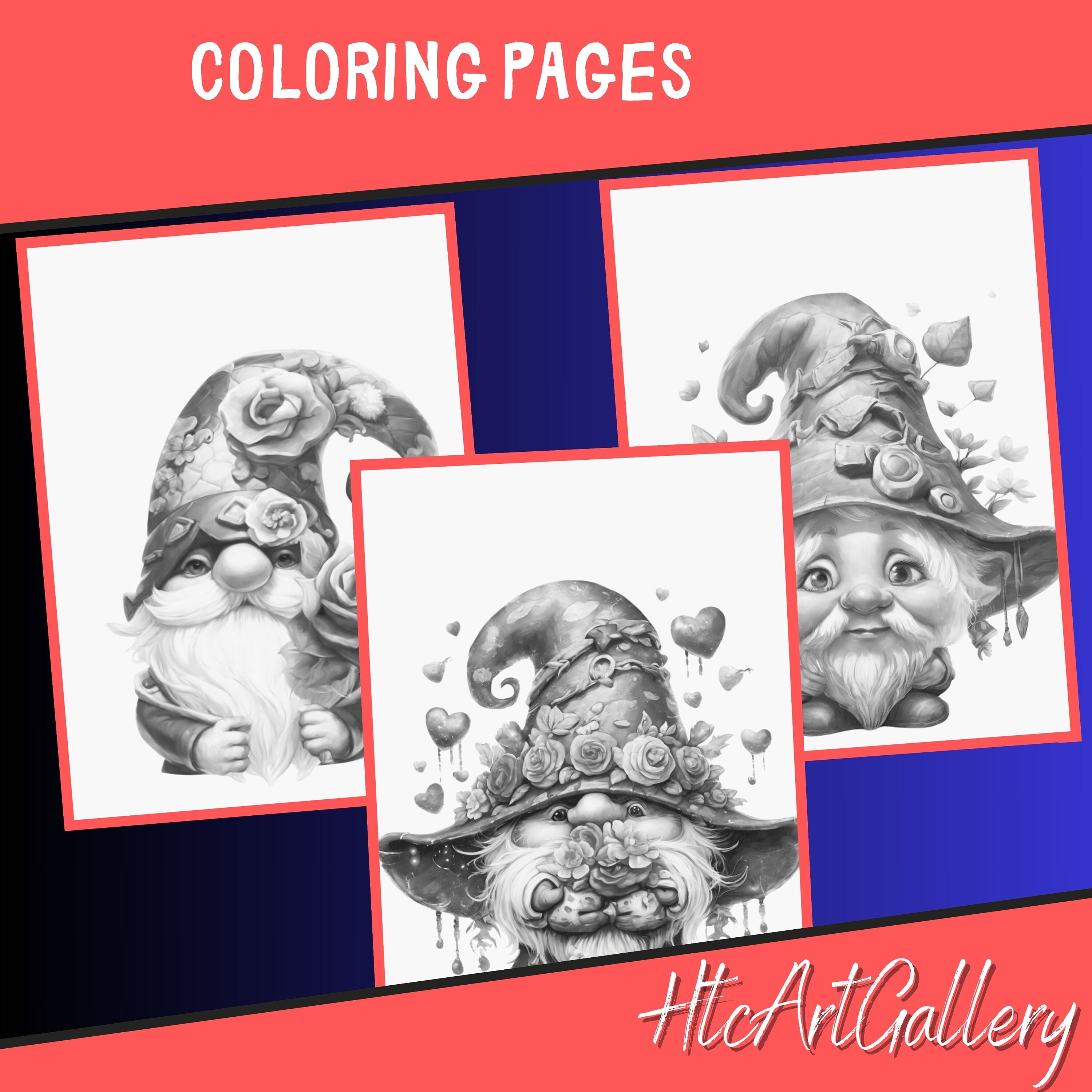 Gnomes in Love Coloring Pages for Kids & Adults, Fantasy Adorable Gnome ...