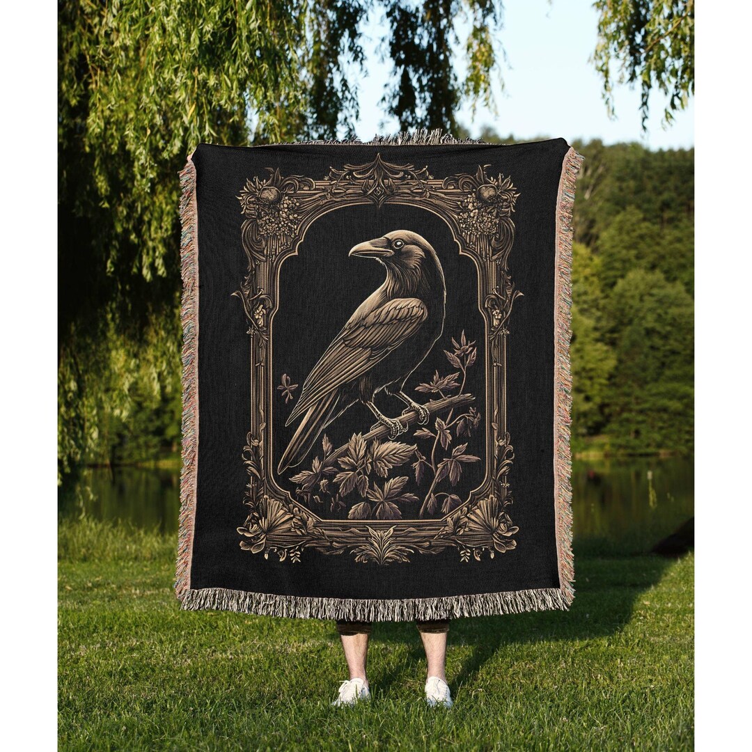 Goth Aesthetic Crow Woven Throw Blanket Wall Hanging,gothic Home Decor ...
