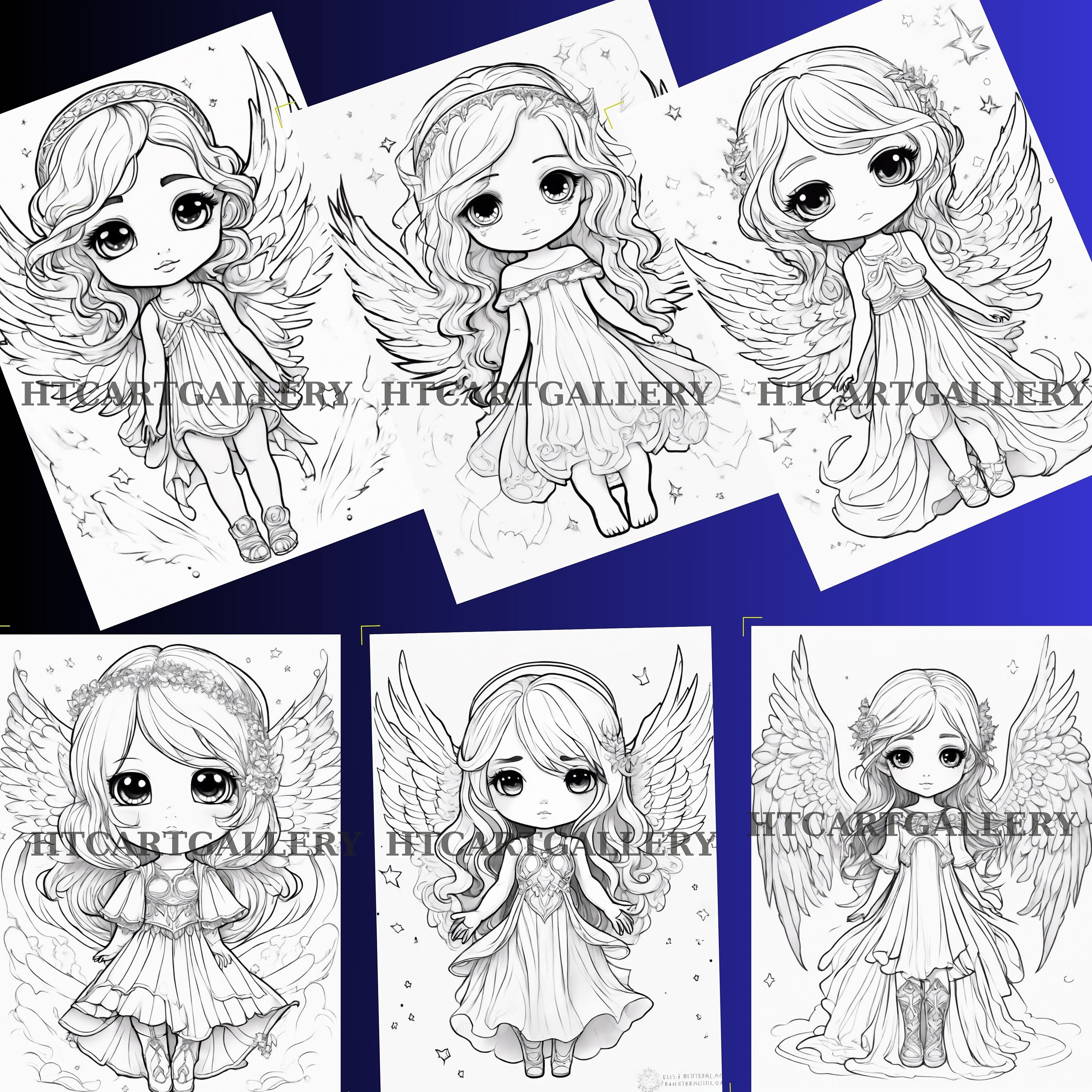 55 Cute Chibi Angel Girls Coloring Book Page Cute Manga Fantasy ...