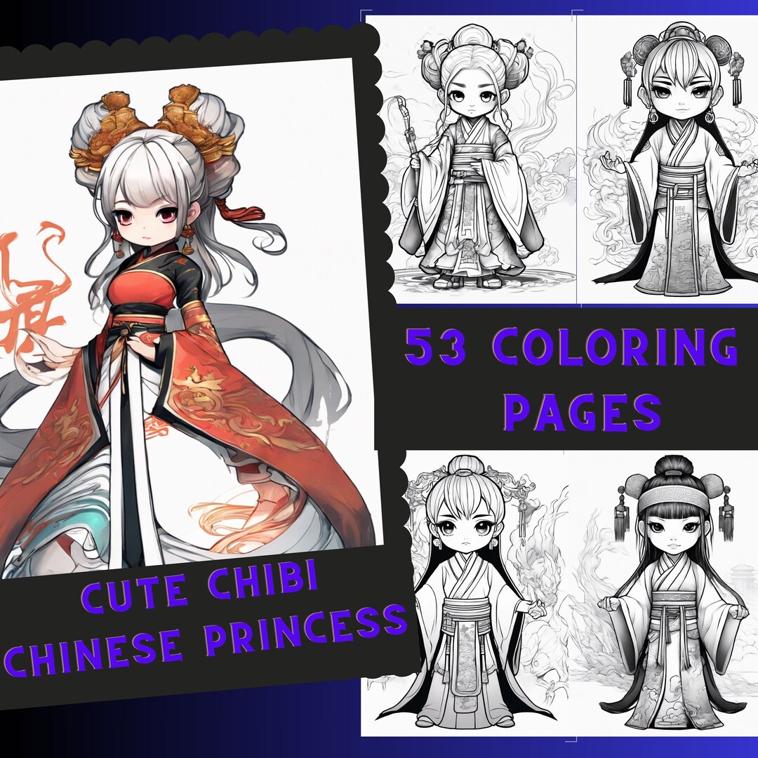 53 Cute Chibi Chinese Princess Coloring Book Page Cute Manga Fantasy ...