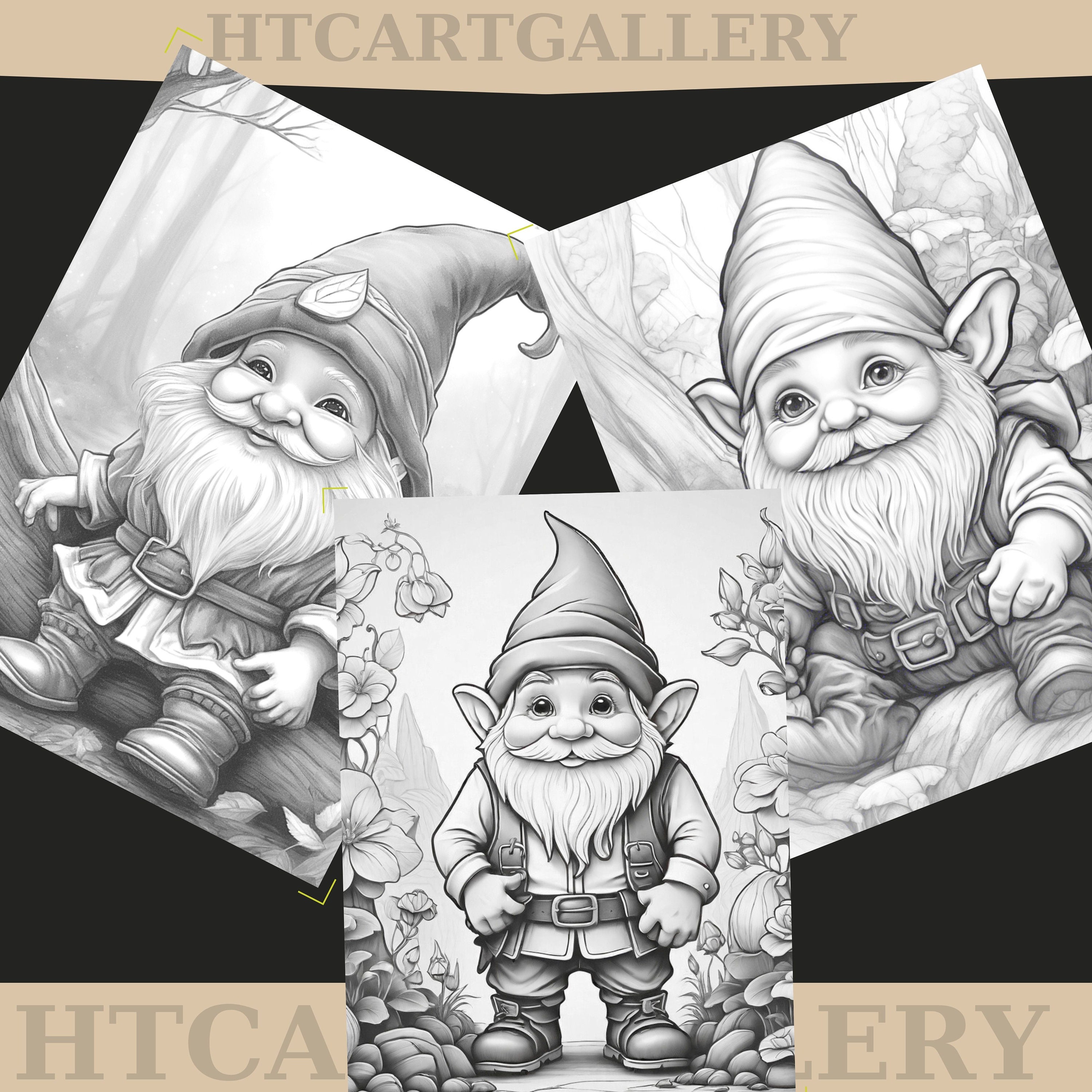 40 Gnomes Coloring Pages, Adult Colorin Pages Grayscale Coloring ...