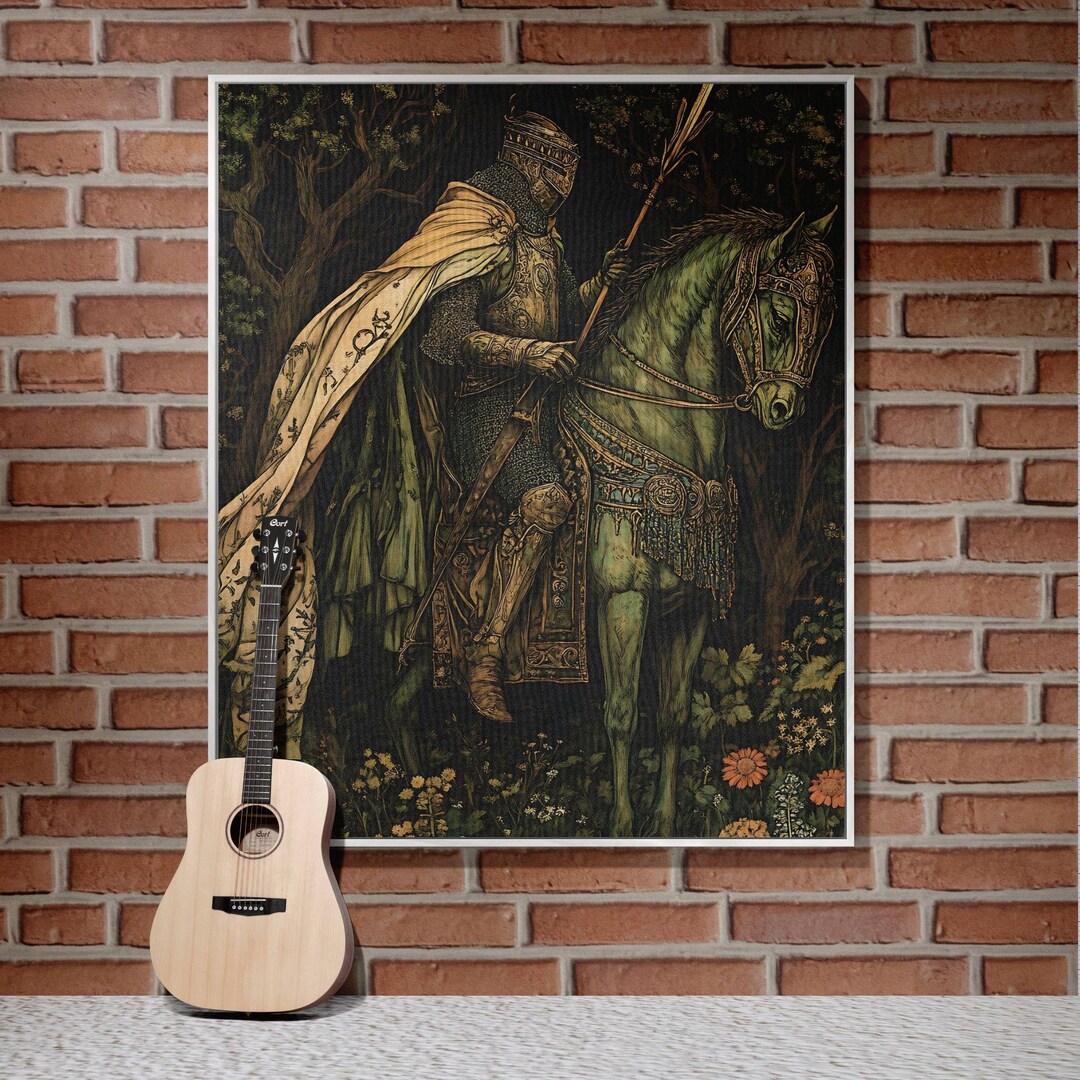 Woven Blanket, Green Knight Tapestry Design, Arthurian Legend Medieval ...