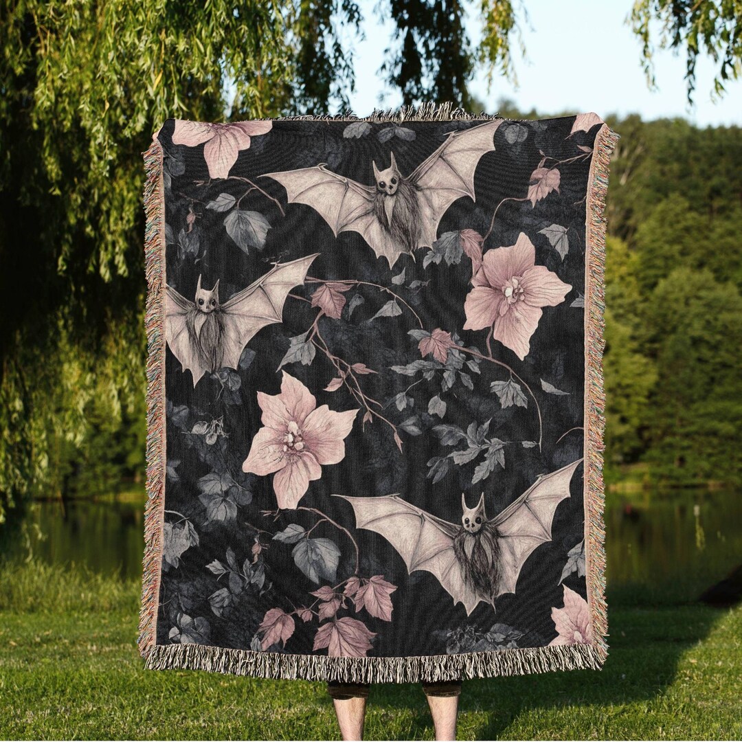 Victorian Gothic Tapestry Bat Blanket Woven Throw Occult Decor, Macabre ...