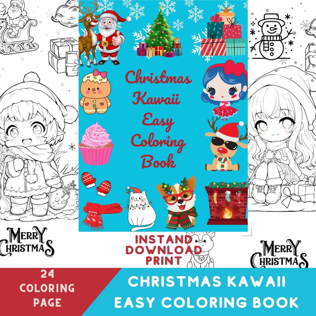 24 Easy Kawaii Christmas Coloring Book Easy Kawaii Christmas - Etsy