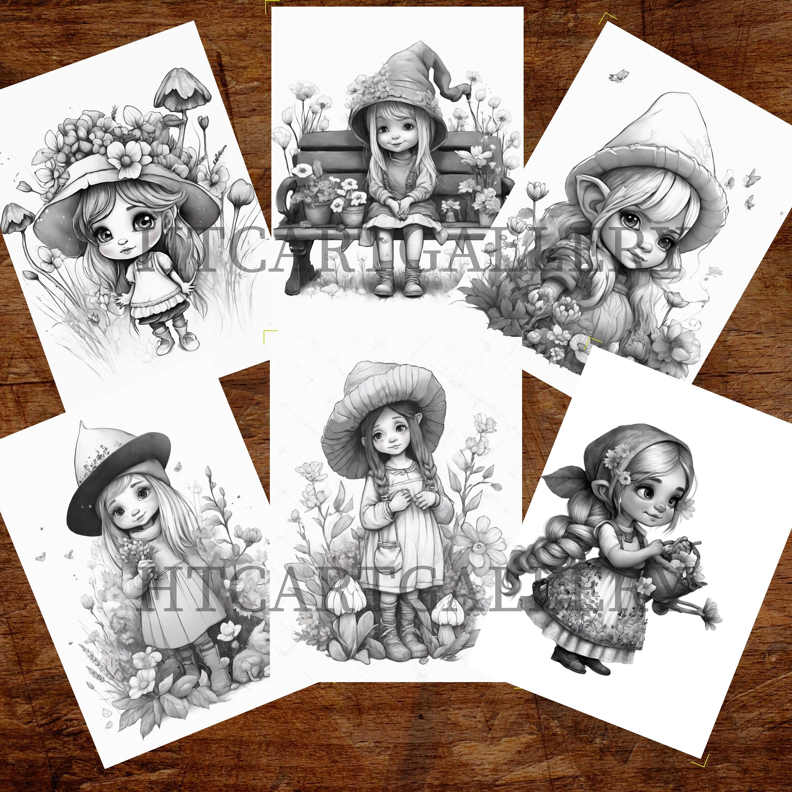 Cute Spring Gnomes Coloring Pages for Kids & Adults,fantasy Adorable ...