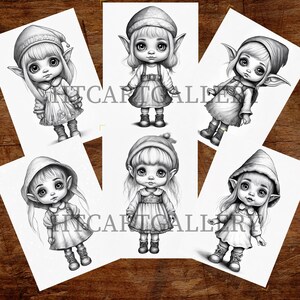 Cute Baby Girl Elf Coloring Book,fantasy Grayscale Magic Coloring Book ...
