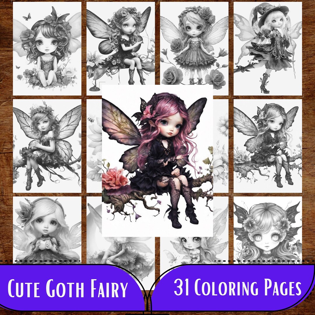 31 Cute Goth Fairies Coloring Pages Set1,fantasy Coloring Book,goth ...