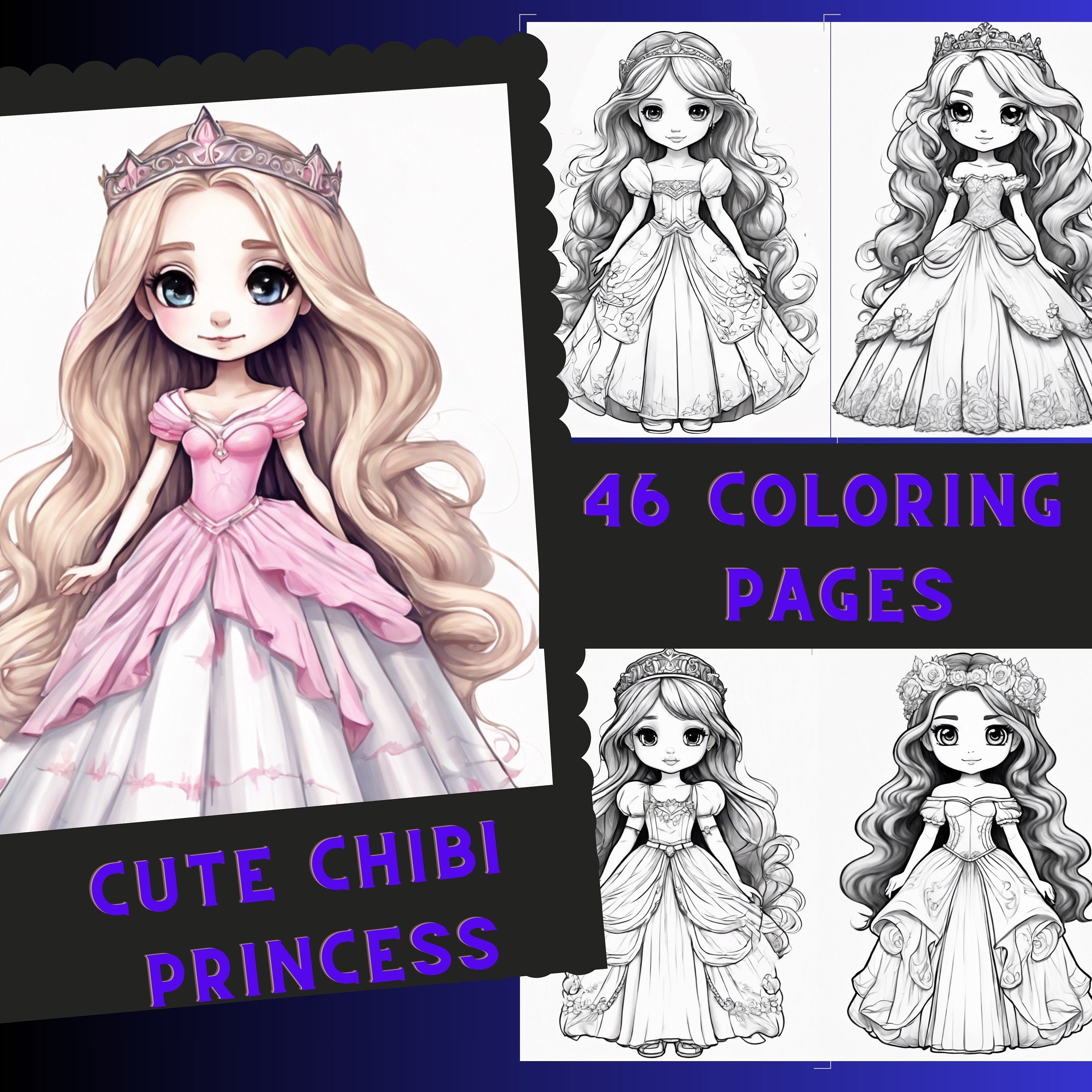 46 Cute Chibi Princess Girls Coloring Book Page Cute Manga Fantasy ...