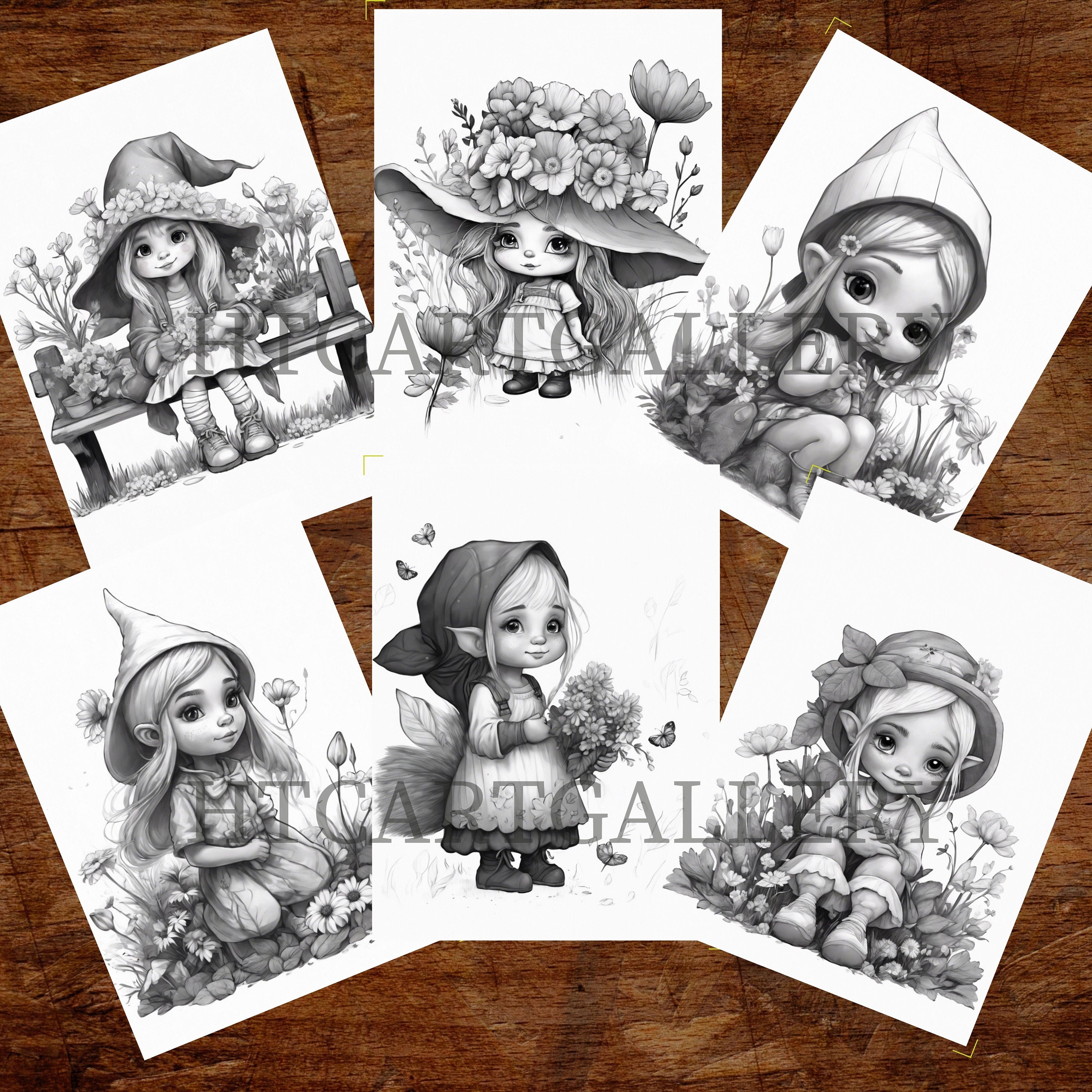 Cute Spring Gnomes Coloring Pages for Kids & Adults,fantasy Adorable ...