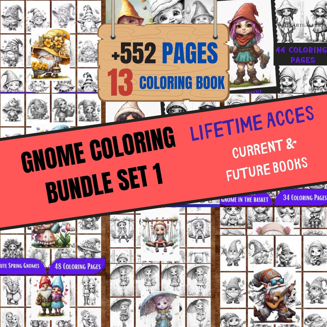 Cute Gnome Bundle Coloring Pages SET 1,552 Coloring Pages,13 Coloring ...