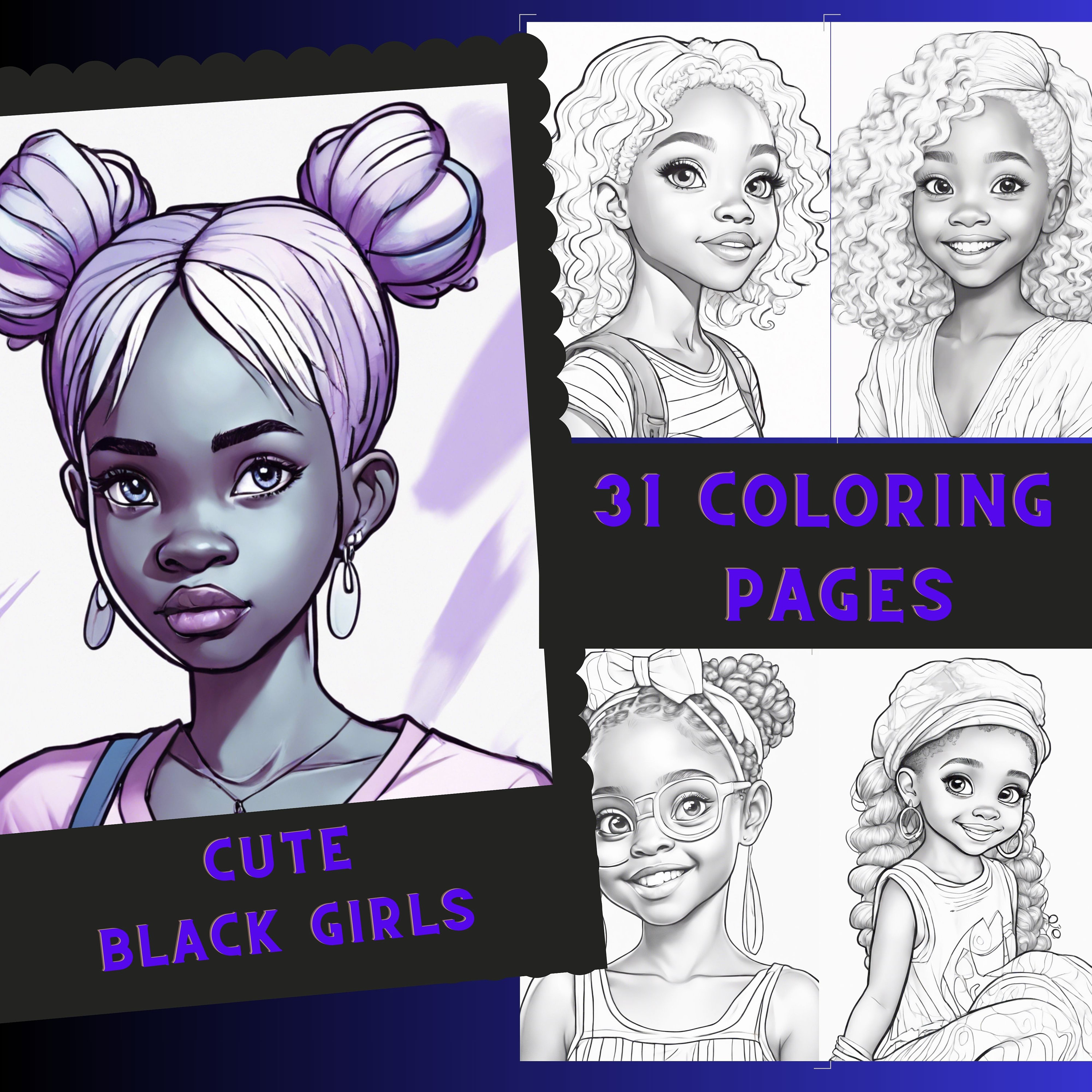 Cute Black Girls Coloring Pages,black Girl Portrait for Adults and Kids ...
