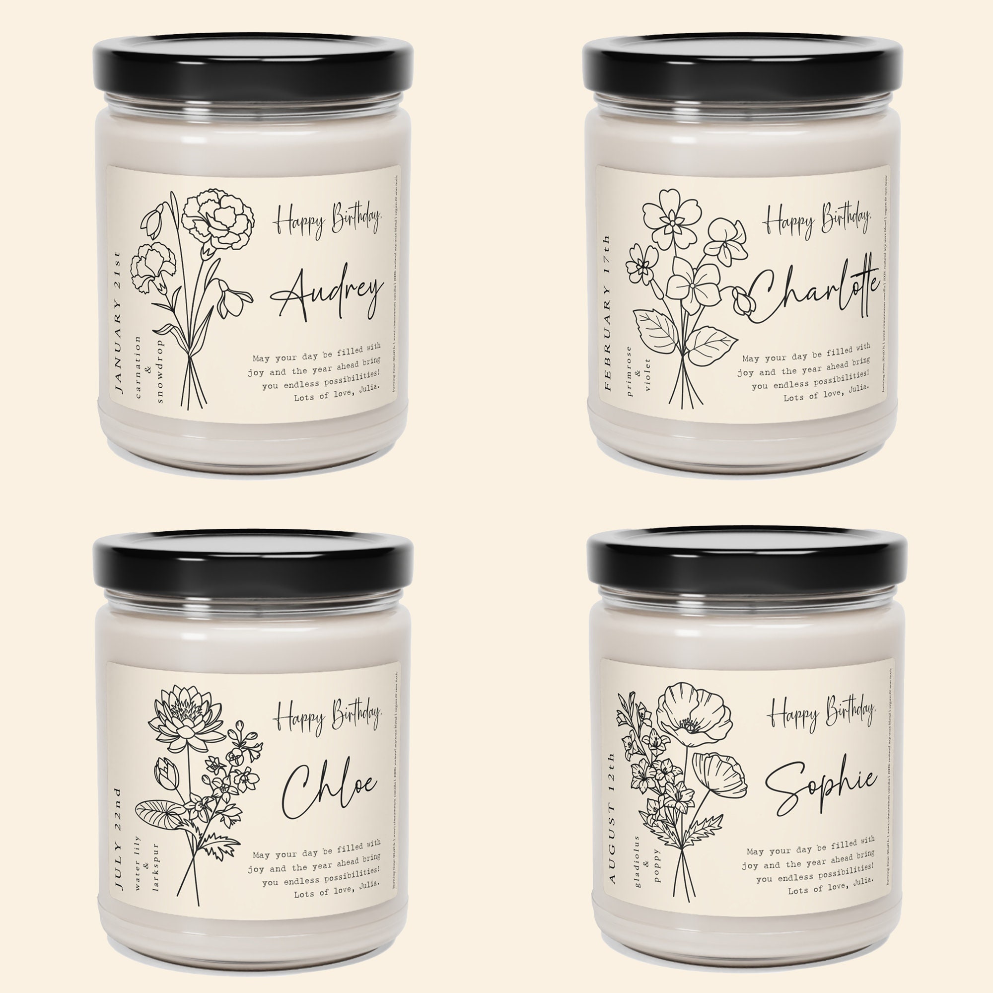 Personalized Birthday Candle, Birth Flower Gift for Friend, for Her ...