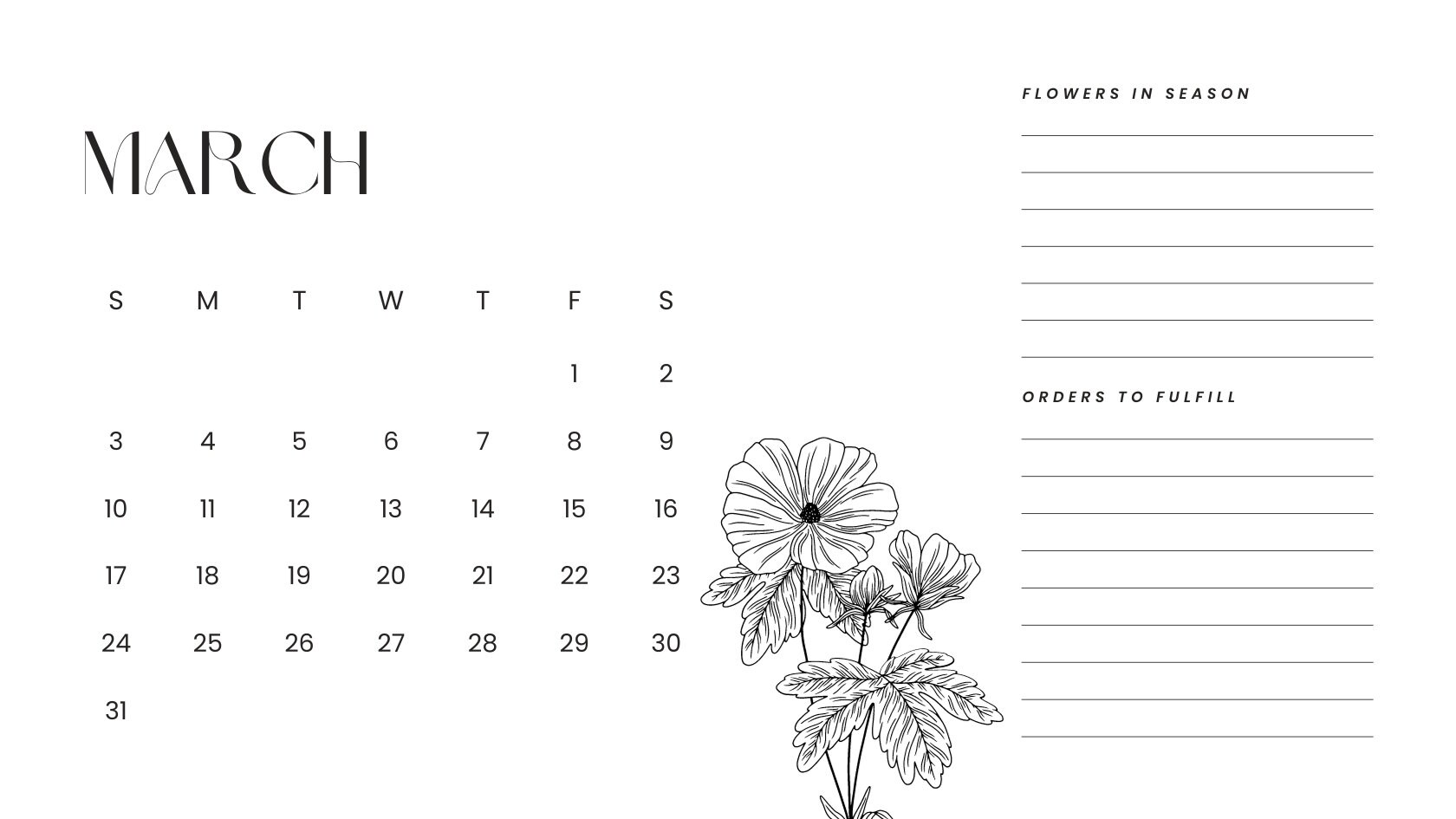 Blooms in Harmony: Elegant Flower Calendar 2024 - Etsy