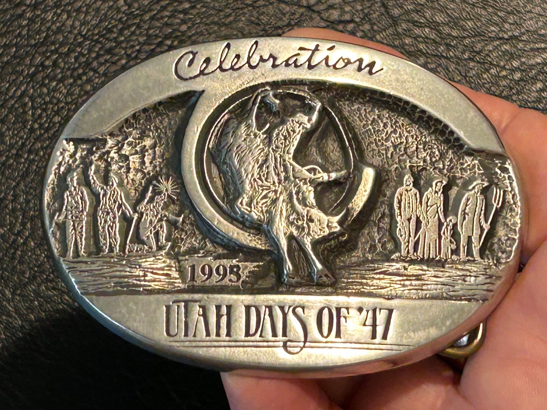 1995 Utah Days of '47 Belt Buckle, by Utah Artist Gary Prazen, Pewter ...