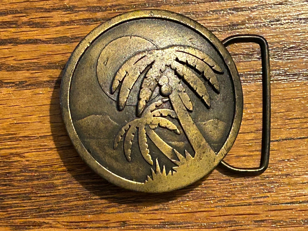 Moon, Palm Trees, Island Belt Buckle, 1977 Indiana Metal Craft - Etsy