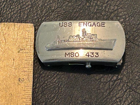 USS Engage, MSO 433 military belt buckle, WWII Mine S… - Gem