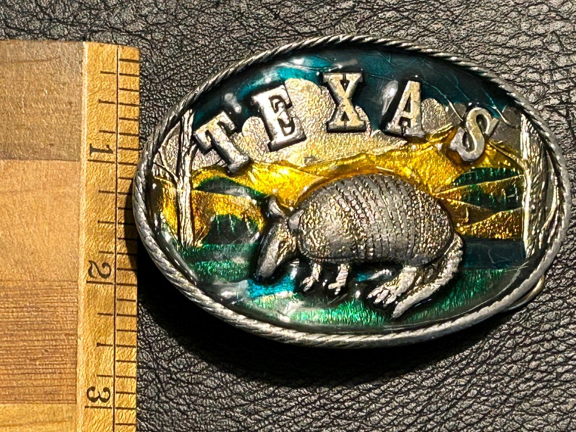 Texas Armadillo Belt Buckle, 1980 Great American Buckles, Chicago, USA ...