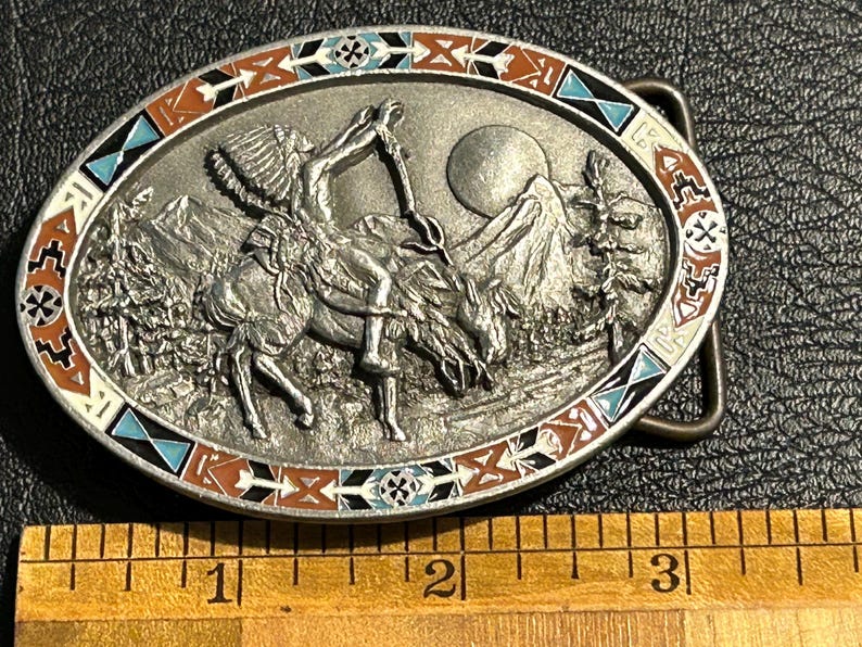 Native American Chief Joseph Prayer Belt Buckle, Enamel Borders, Pewter ...