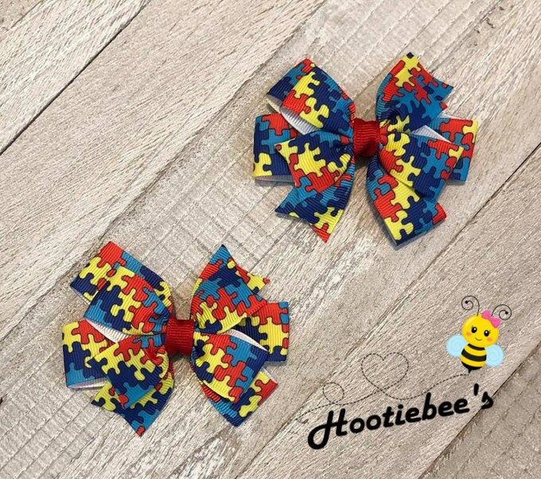 Autism Awareness Puzzle Toddler Hair Bow Set - Etsy