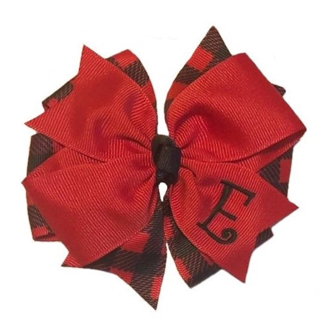 Red Buffalo Check Monogram Pinwheel Hair Bow - Etsy