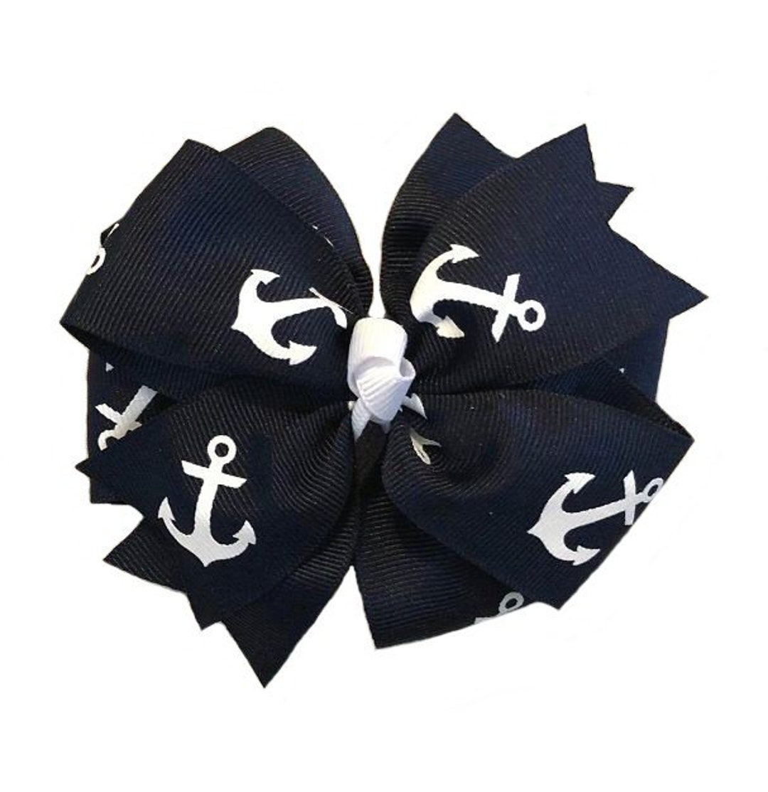 Navy Anchor Pinwheel Hair Bow - Etsy