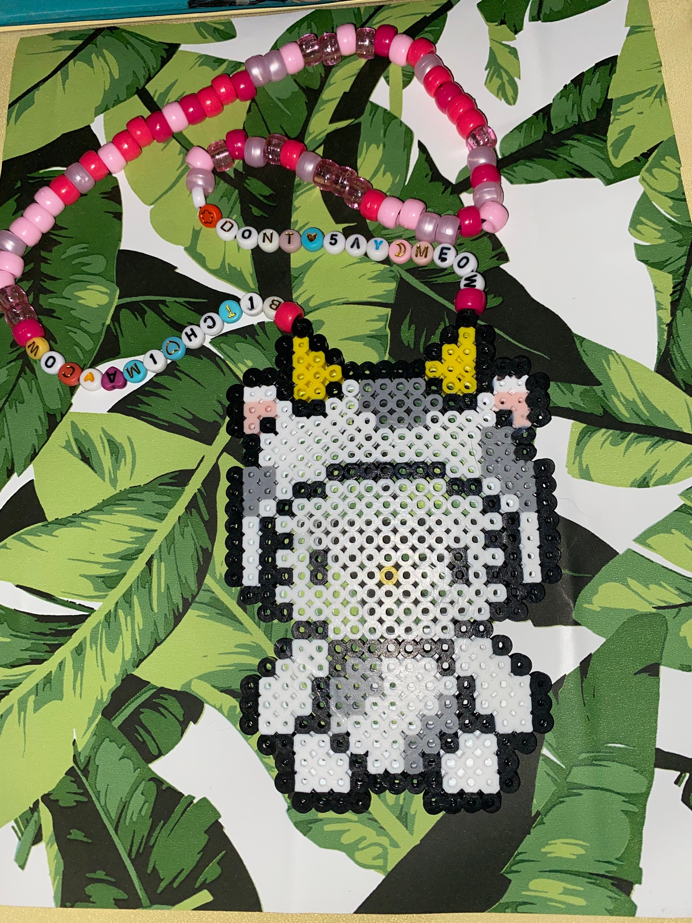 Rave Kandi Perler Necklace Hello Kitty X Doja Cat Cow Rave Accessories ...
