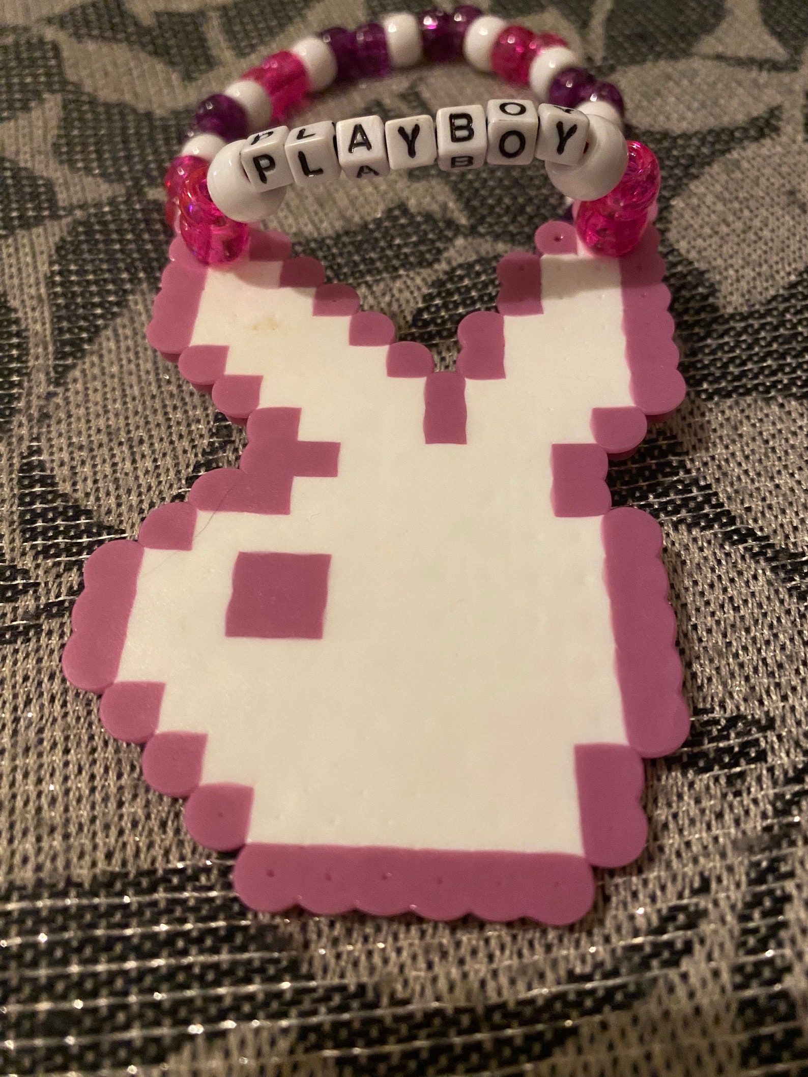 Purple and White Playboy Bunny Rave Kandi Perler Bracelet - Play Boy ...