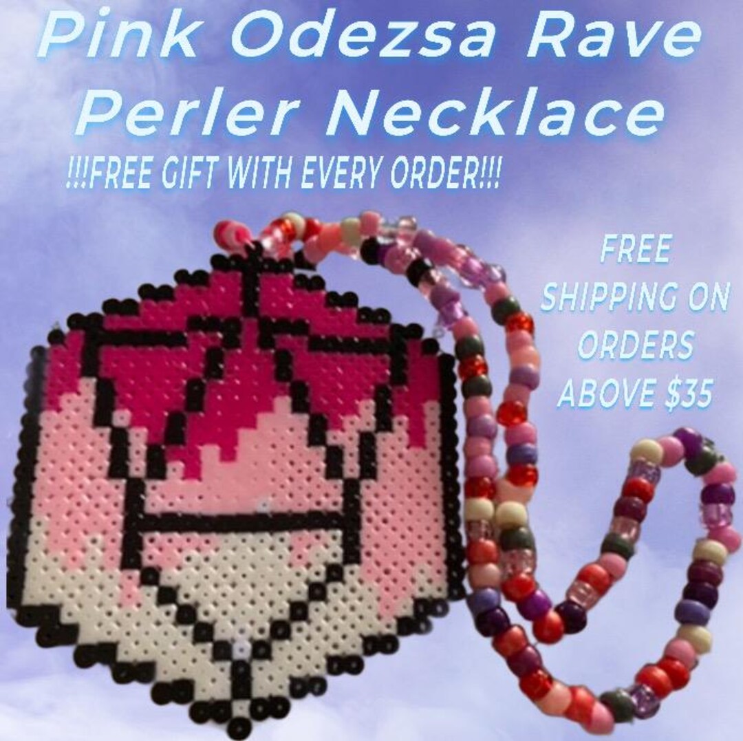 Pink Odesza Rave Perler Necklace EDM Kandi Necklace PLUR Festival Gear ...