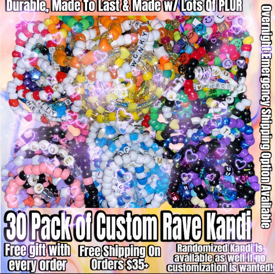 30 Custom Kandi Bracelets - Rave Accessories - PLUR EDM RAVE - Rave ...