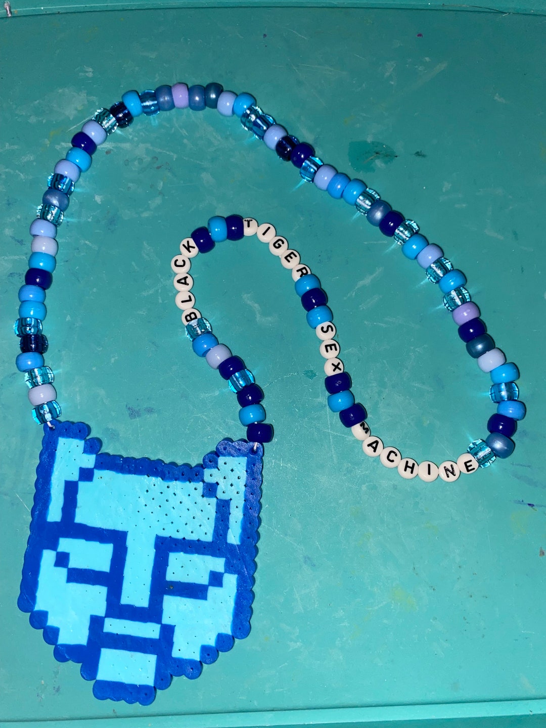 Black Tiger Sex Machine Btsm Blue Kandi Perler Necklace Rave Edc Plur