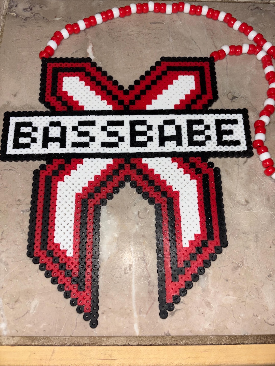 Red and Black Bass Babe Kandi Perler Necklace for Raves & Festivals ...