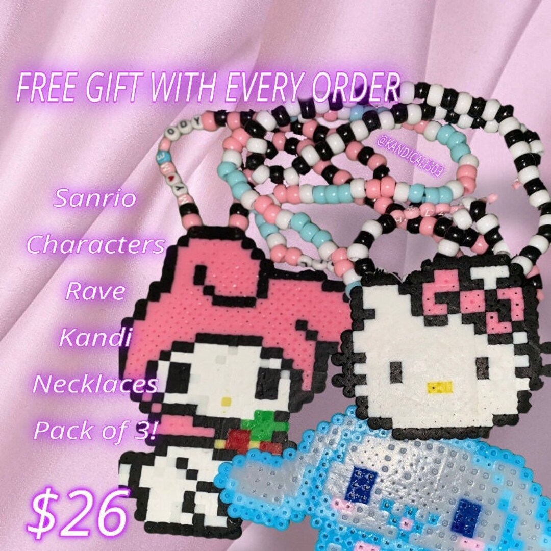 Sanrio Rave Kandi Perler Necklace Set of 3 Hello Kitty cinnamoroll My ...