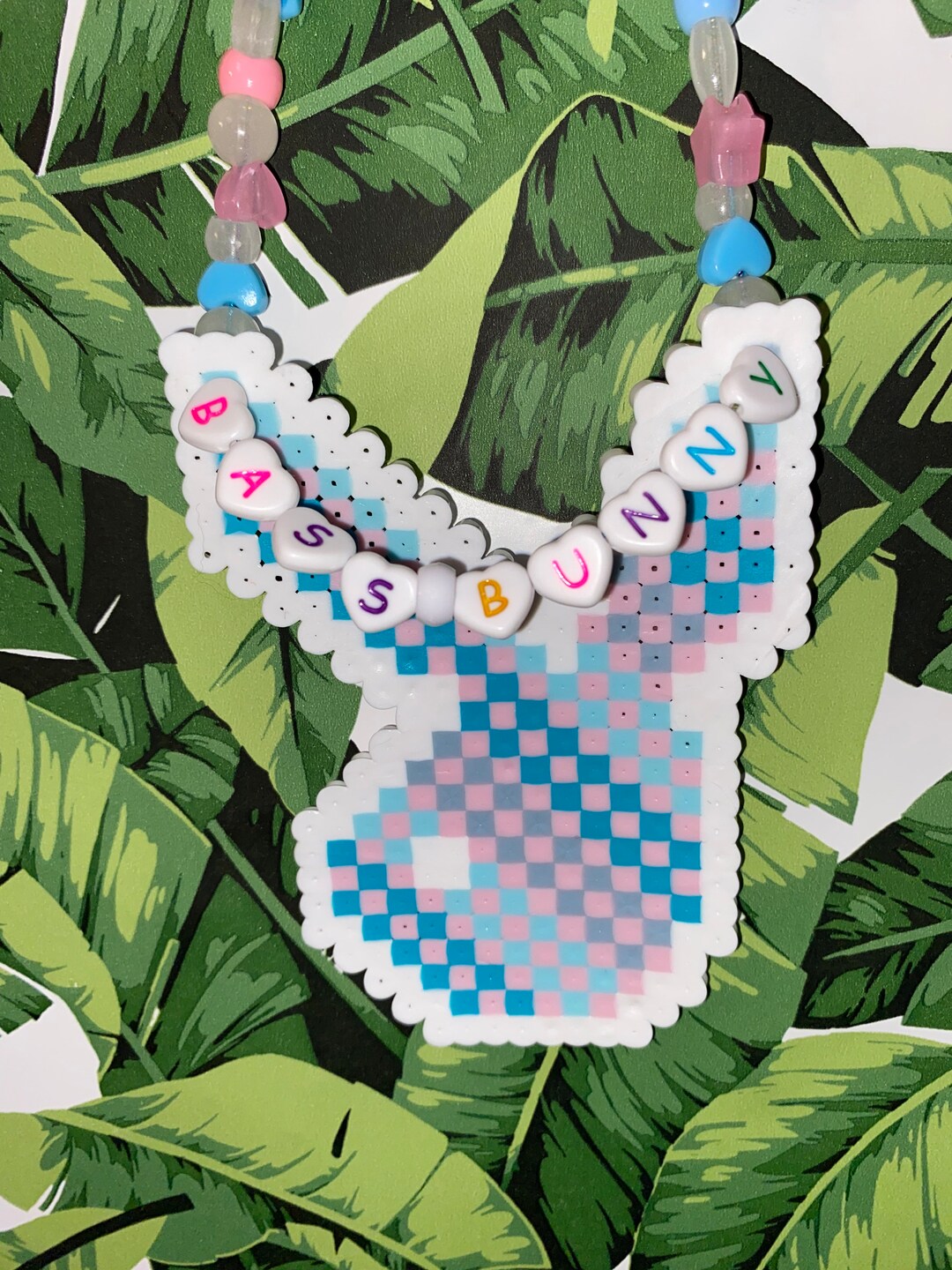 Playboy Inspired bass Bunny Perler Kandi Necklace With Choice of Free ...