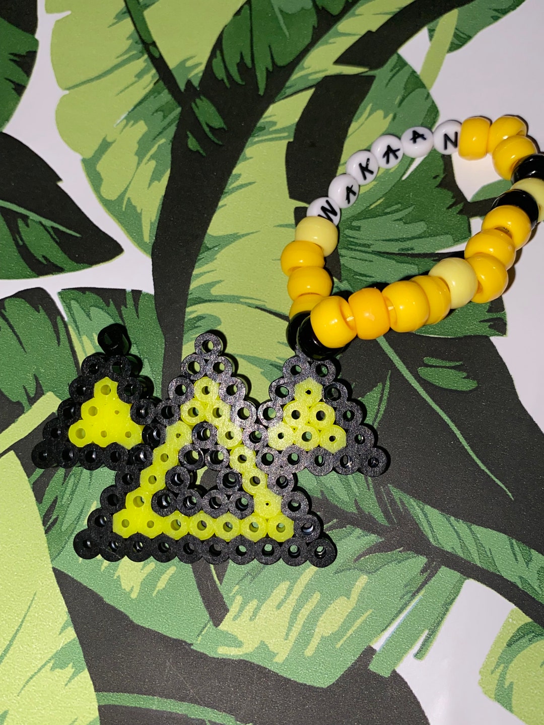 Wakaan Yellow Glow in the Dark EDM Rave Perler Kandi Bracelet With Free ...