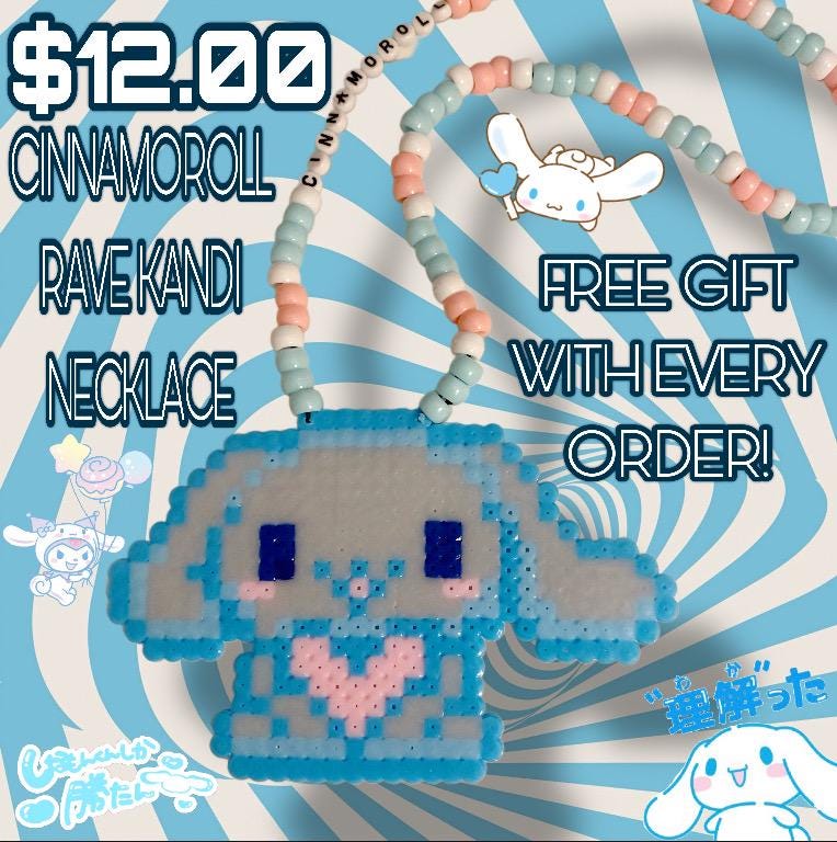 Cinnamoroll Rave Kandi Necklace Sanrio Perler Necklaces EDM Rave Candy ...