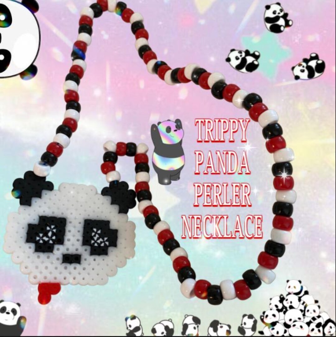Trippy / Rolling Panda Bear Rave / Festival Kandi Perler Necklace PLUR ...